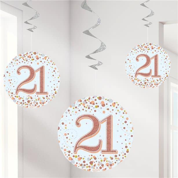 21st Birthday Rose Gold Holographic Swirls Hanging Decorations (6 ...