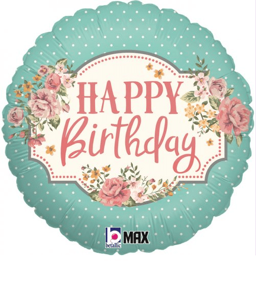 Happy Birthday Vintage Floral Foil Balloon 45cm – Party Shop